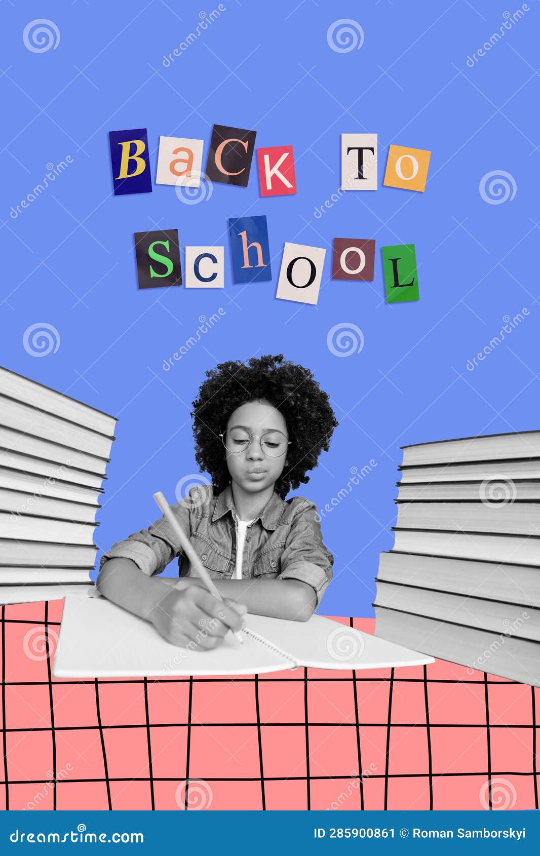 Vertical Creative Composite Photo Collage of Intelligent Schoolkid ...