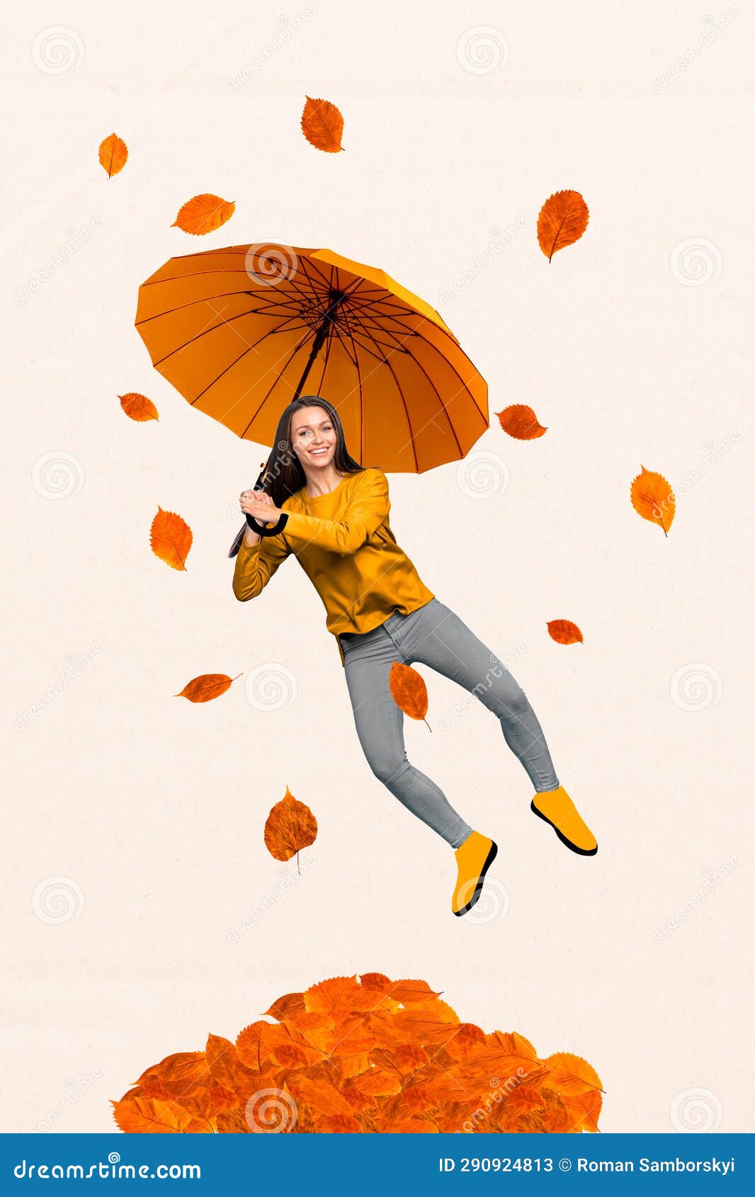 Vertical Creative Composite Photo Collage Of Satisfied Optimistic Girl ...