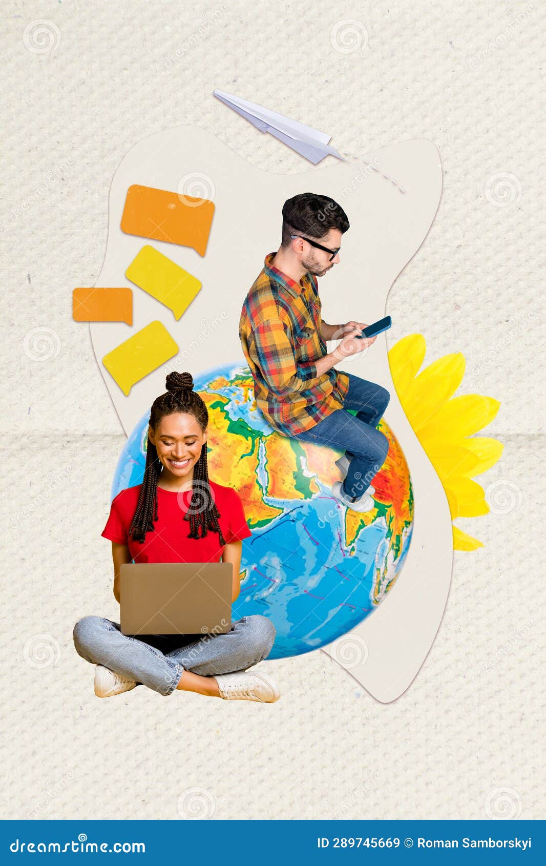 Vertical Creative Composite Photo Collage of Young People Communicating ...