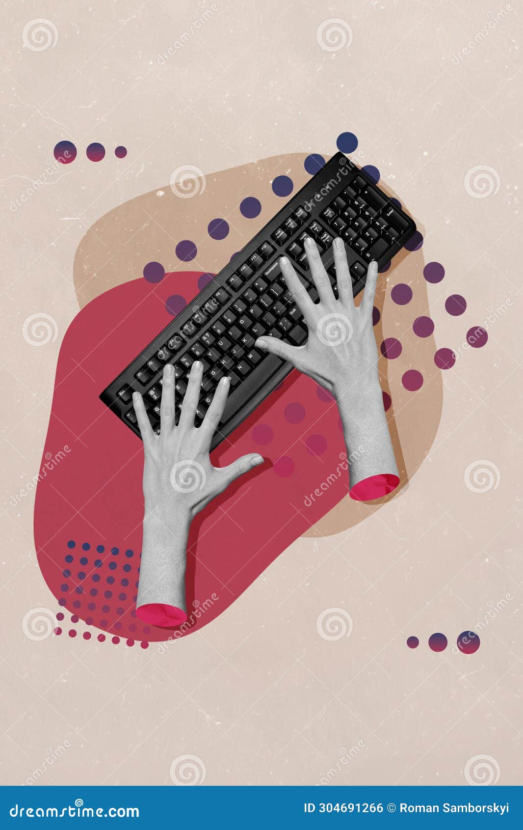 Vertical Creative Image Collage of Anonymous Person Hands Typing Keypad ...