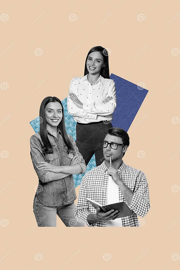 Vertical Creative Image Collage Happy Young Workers Employees Task ...