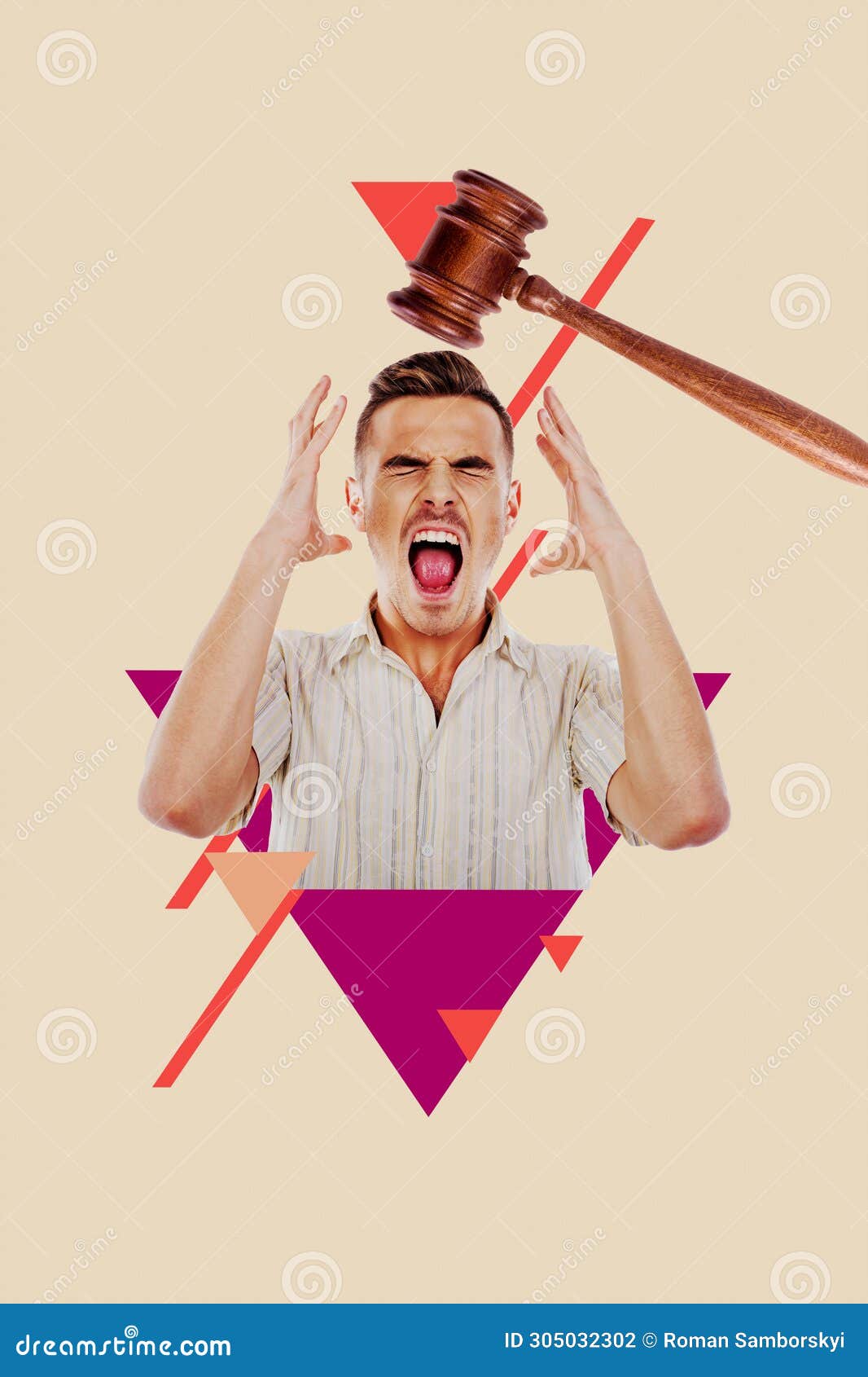 Vertical Creative Image Collage Shouting Young Guy Irritated Aggressive ...