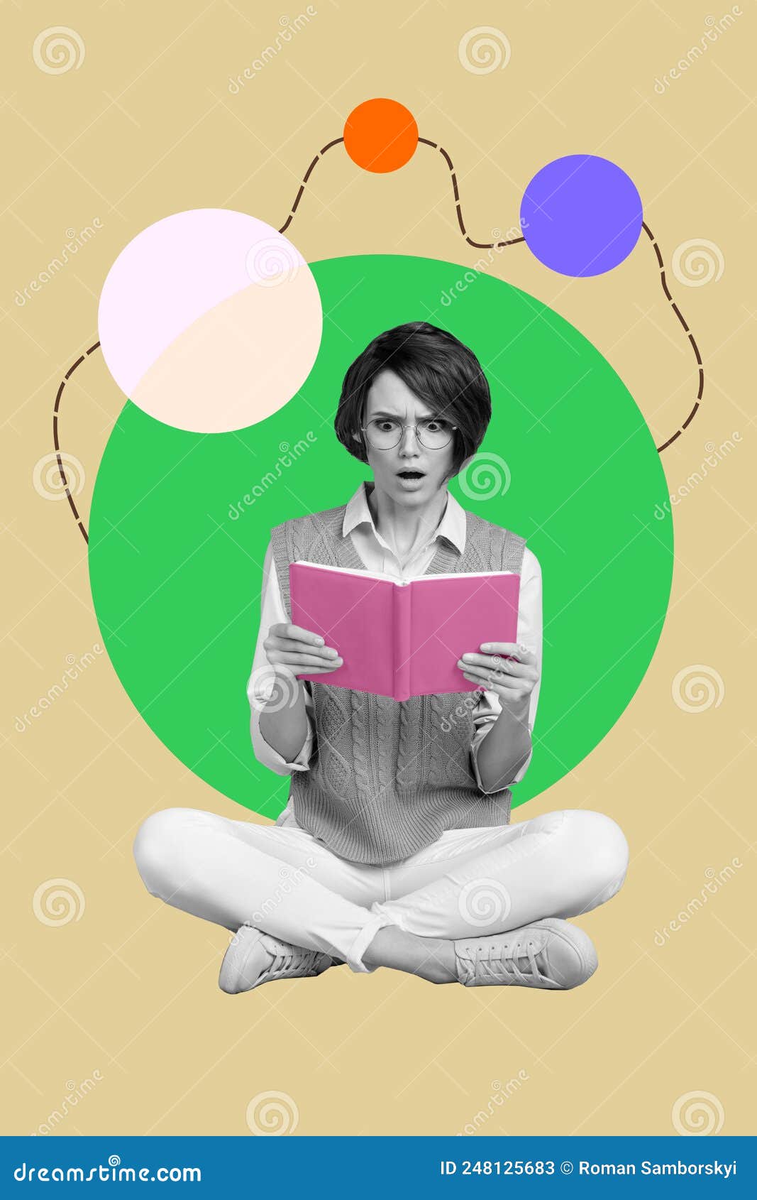 Vertical Creative Image of Impressed Person Sitting Read Book Learn New ...