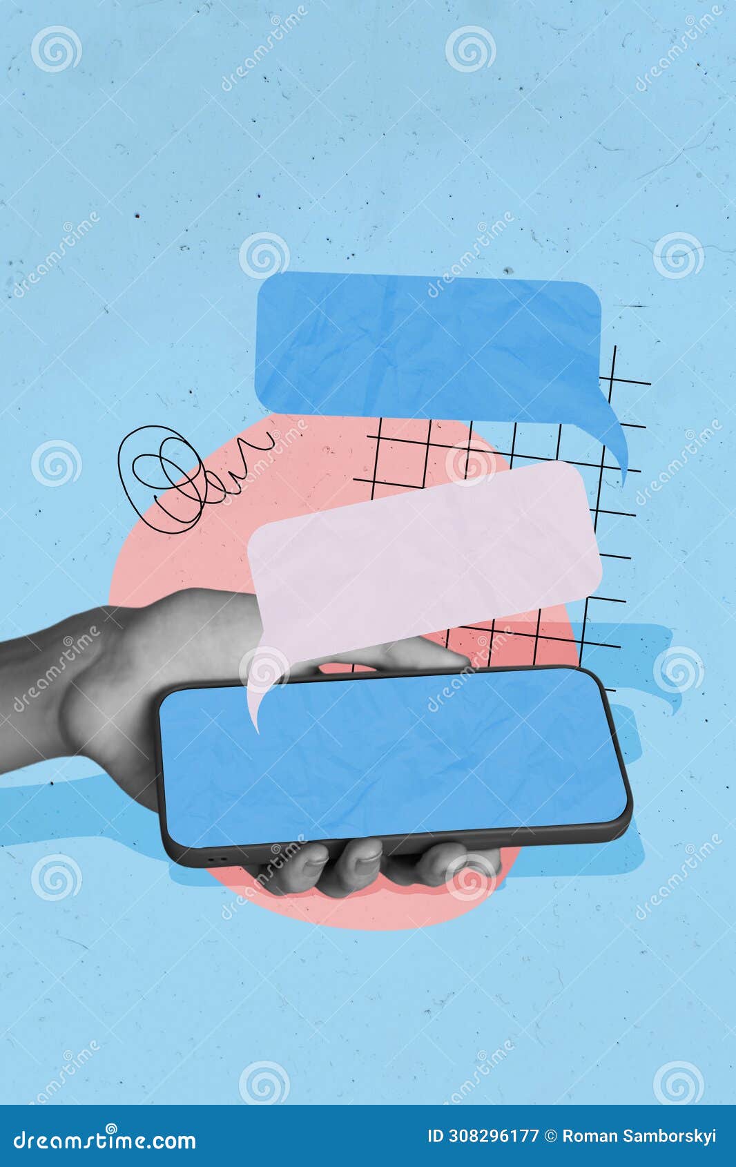 Vertical Creative Magazine Collage of Hand Hold Iphone Correspondence ...