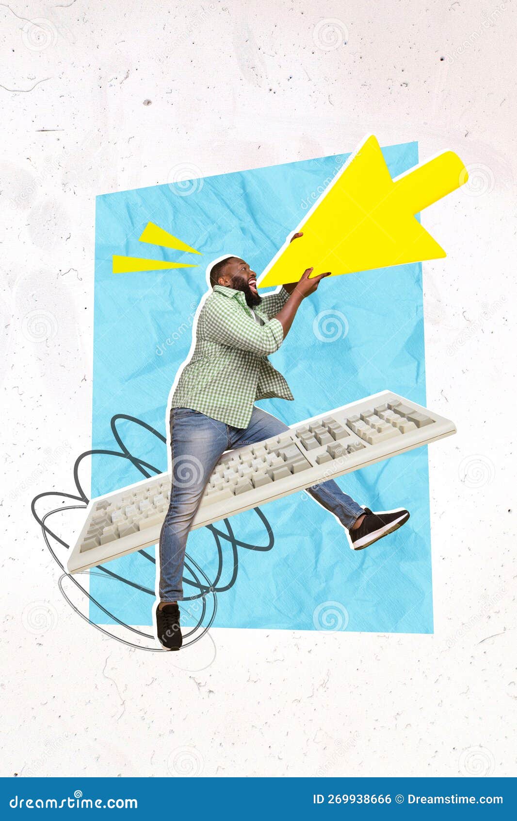 Vertical Creative Photo Artwork Collage of Young Man Jumping Mechanical ...