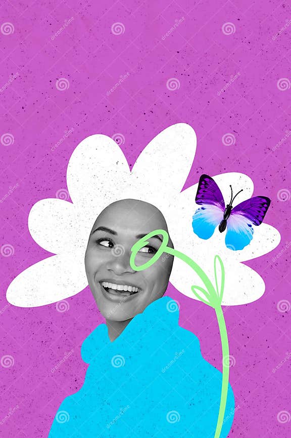 Vertical Creative Photo Collage Young Smiling Carefree Girl Flying