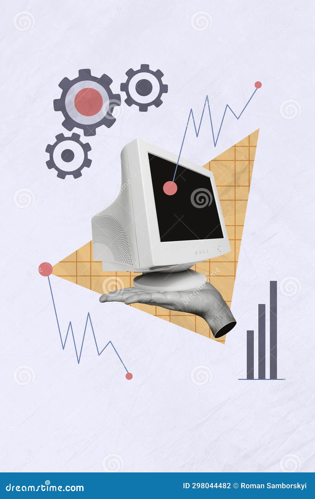 Vertical Creative Photo Composite Collage of Palm Hold Small Retro ...