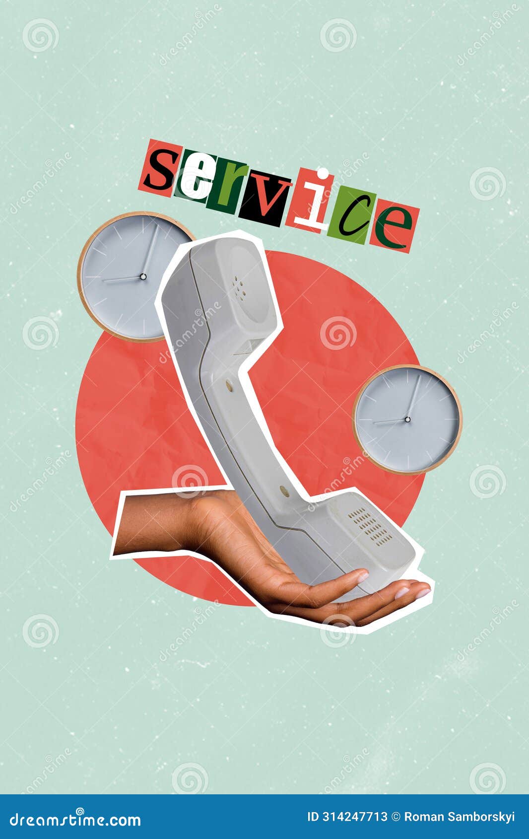 Vertical Creative Picture Collage Human Hand Hold Telephone Customer ...