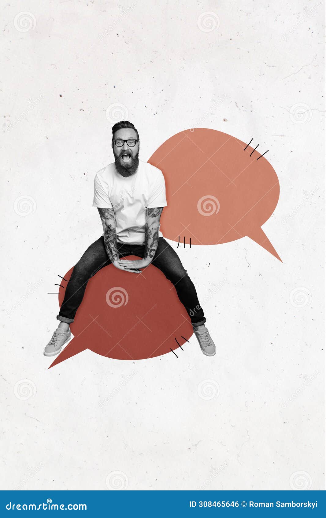 Vertical Creative Poster Young Sitting Man Textbox Conversation Dialog ...