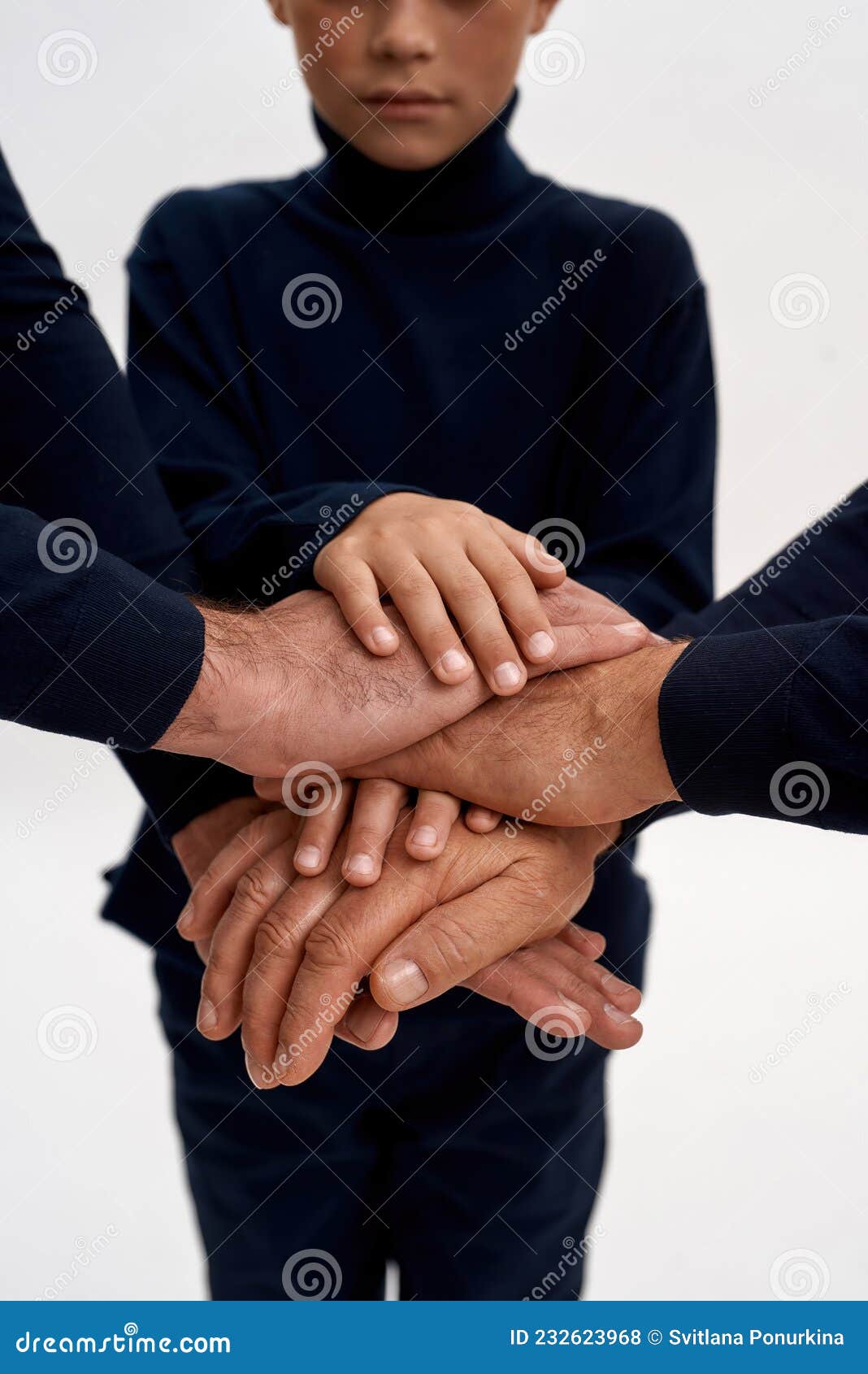 Vertical Crop Shot of Three Generations of Men Stack Hands Stock Photo ...