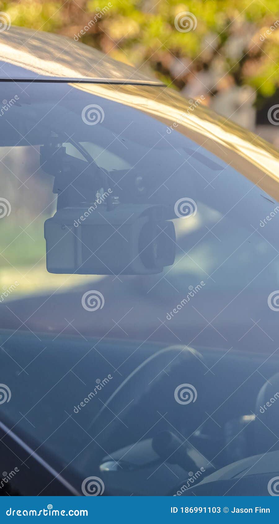 Vertical Crop Windshield of Sheriffs Car with Dashboard Camera Stock ...