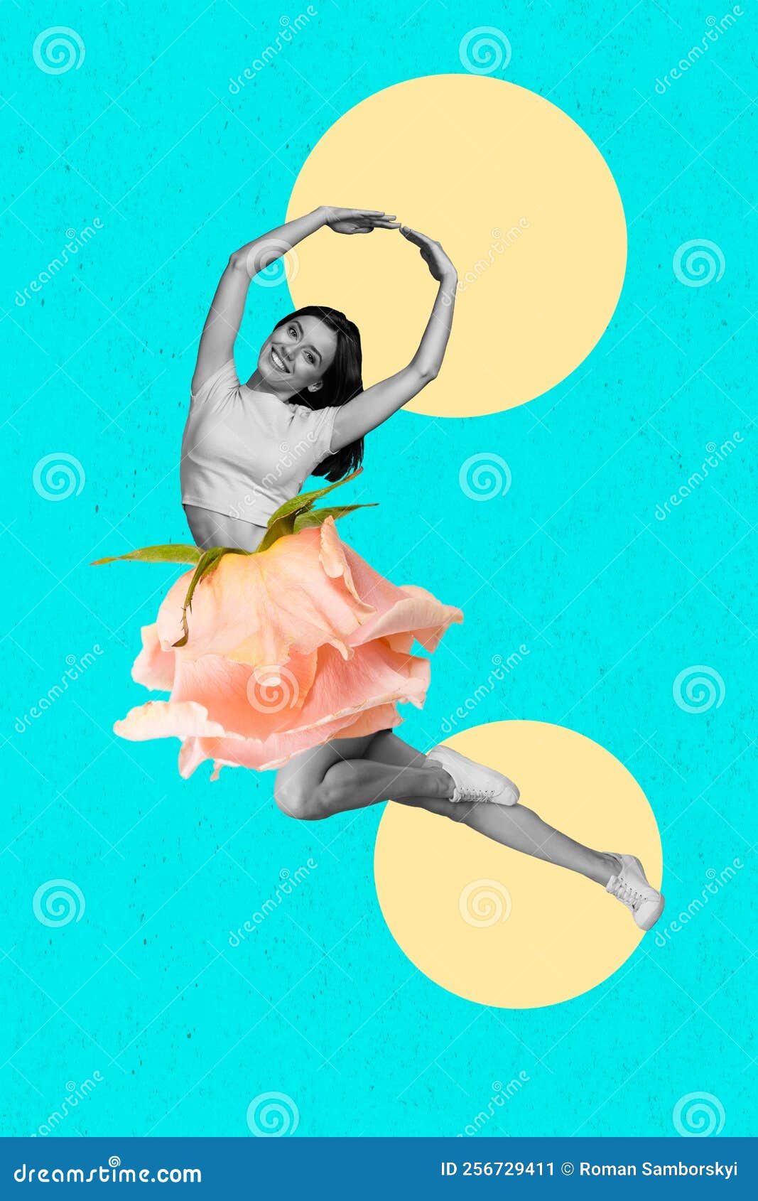 Vertical 3d Collage Artwork Postcard Poster Sketch Of Beautiful Lovely