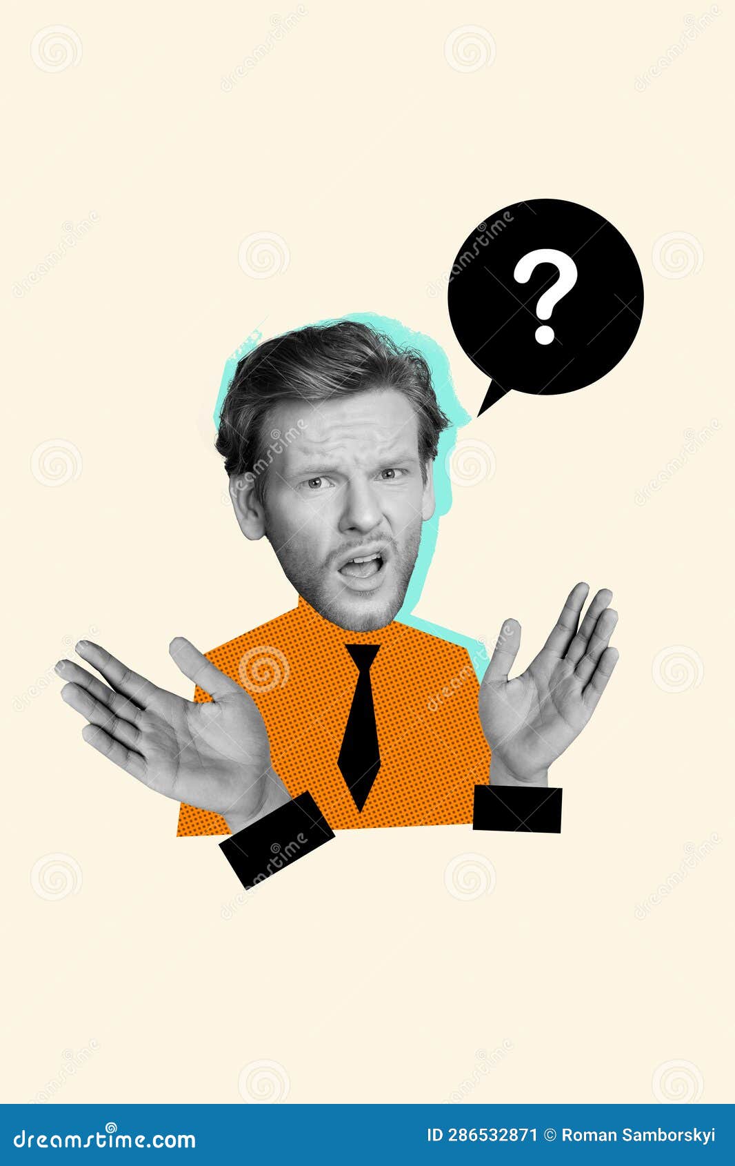 Vertical 3d Collage Image of Clueless Black White Effect Big Head Man ...