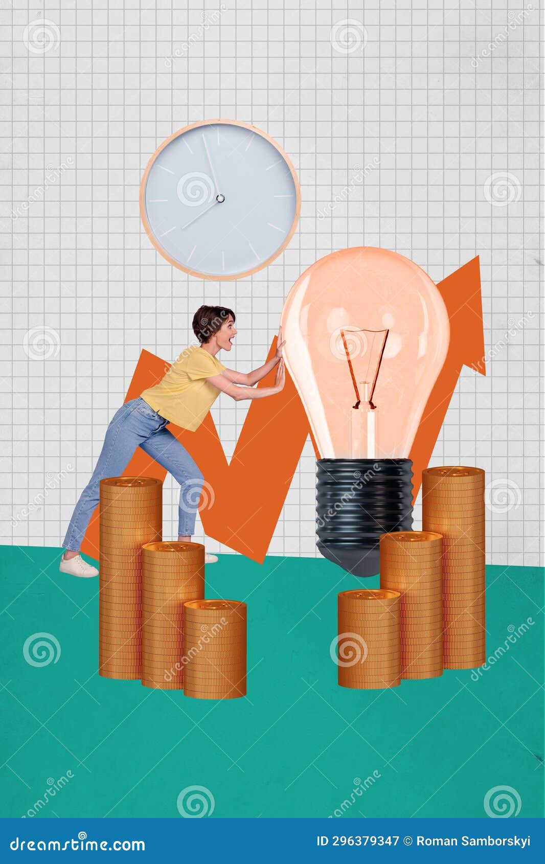 Vertical 3d Collage Image of Successful Hardworking Lady Earning Money ...