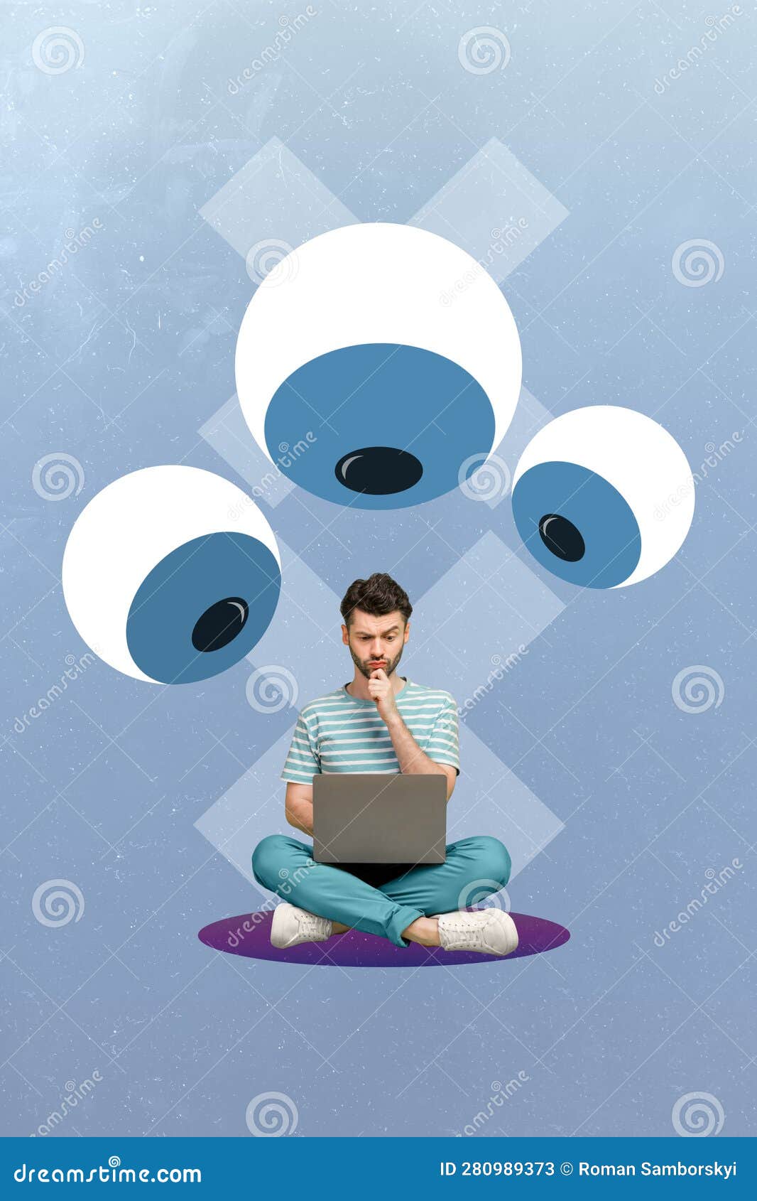 Vertical 3d Creative Artwork Collage of Young Serious Programmer Cant Understand Where His Data ...