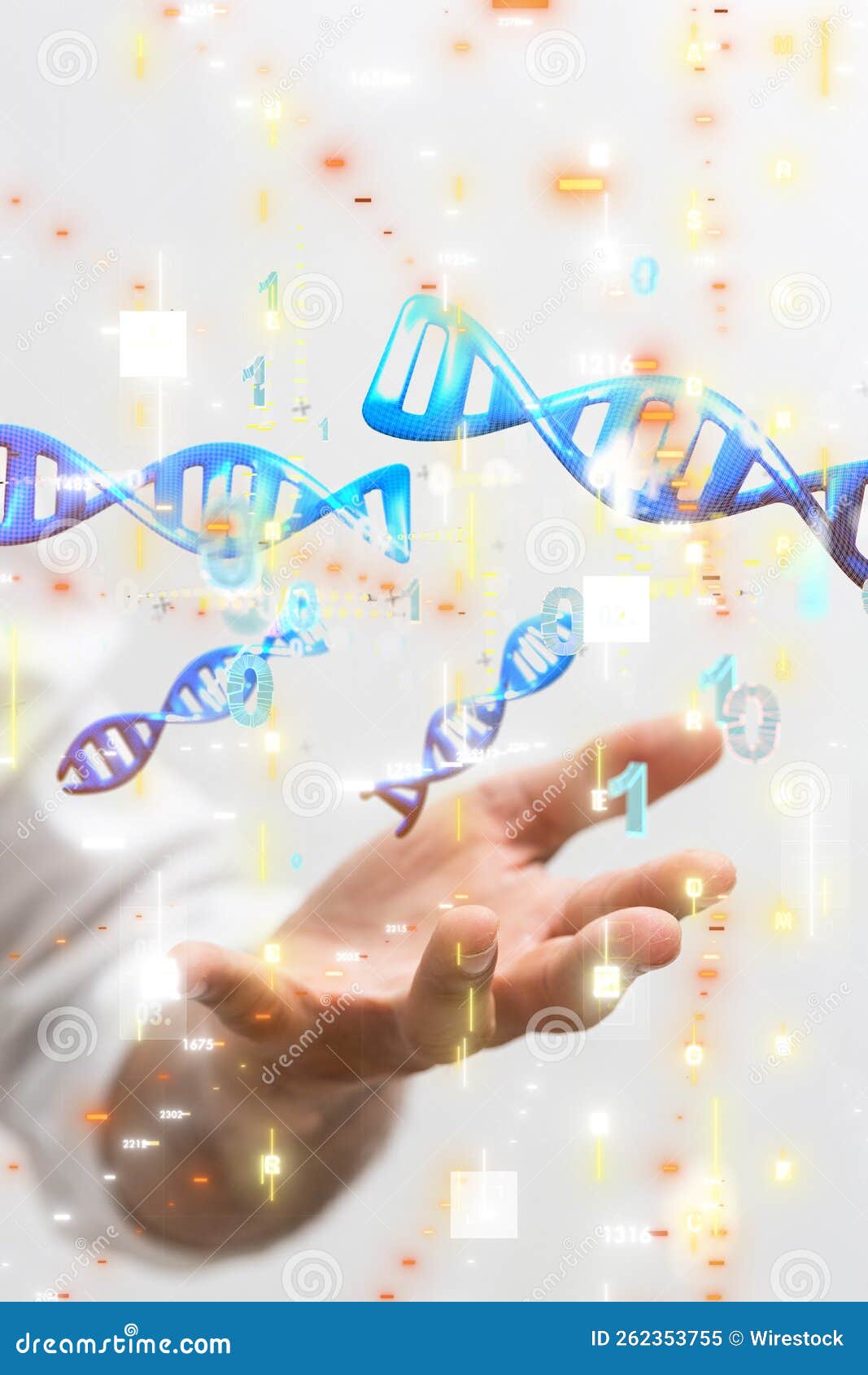 Vertical 3d Rendering of a Doctor Holding DNA Symbols on a White ...