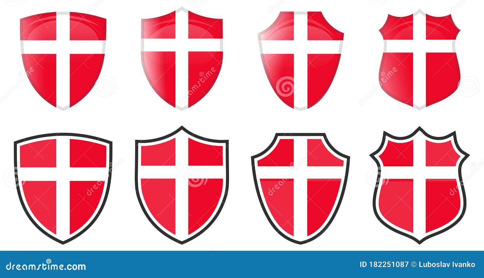 Vertical Danish Flag in Shield Shape, Four 3d and Simple Versions ...