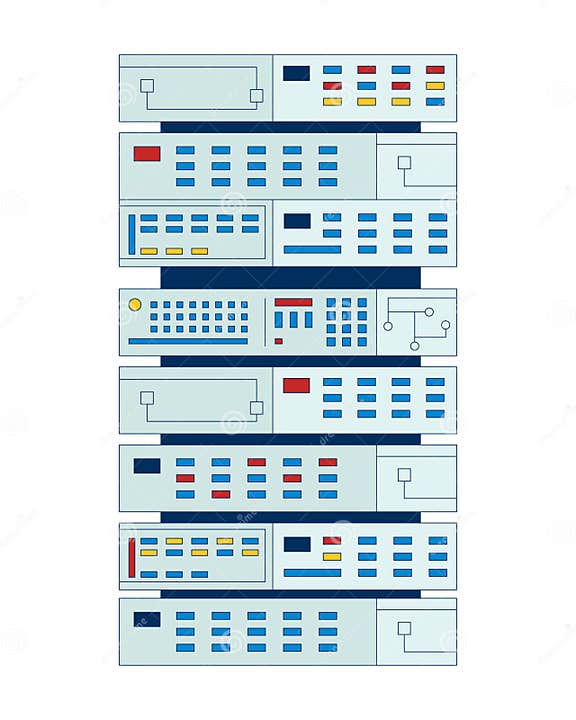Vertical Data Server Rack with Panels and Buttons 2D Cartoon Object ...