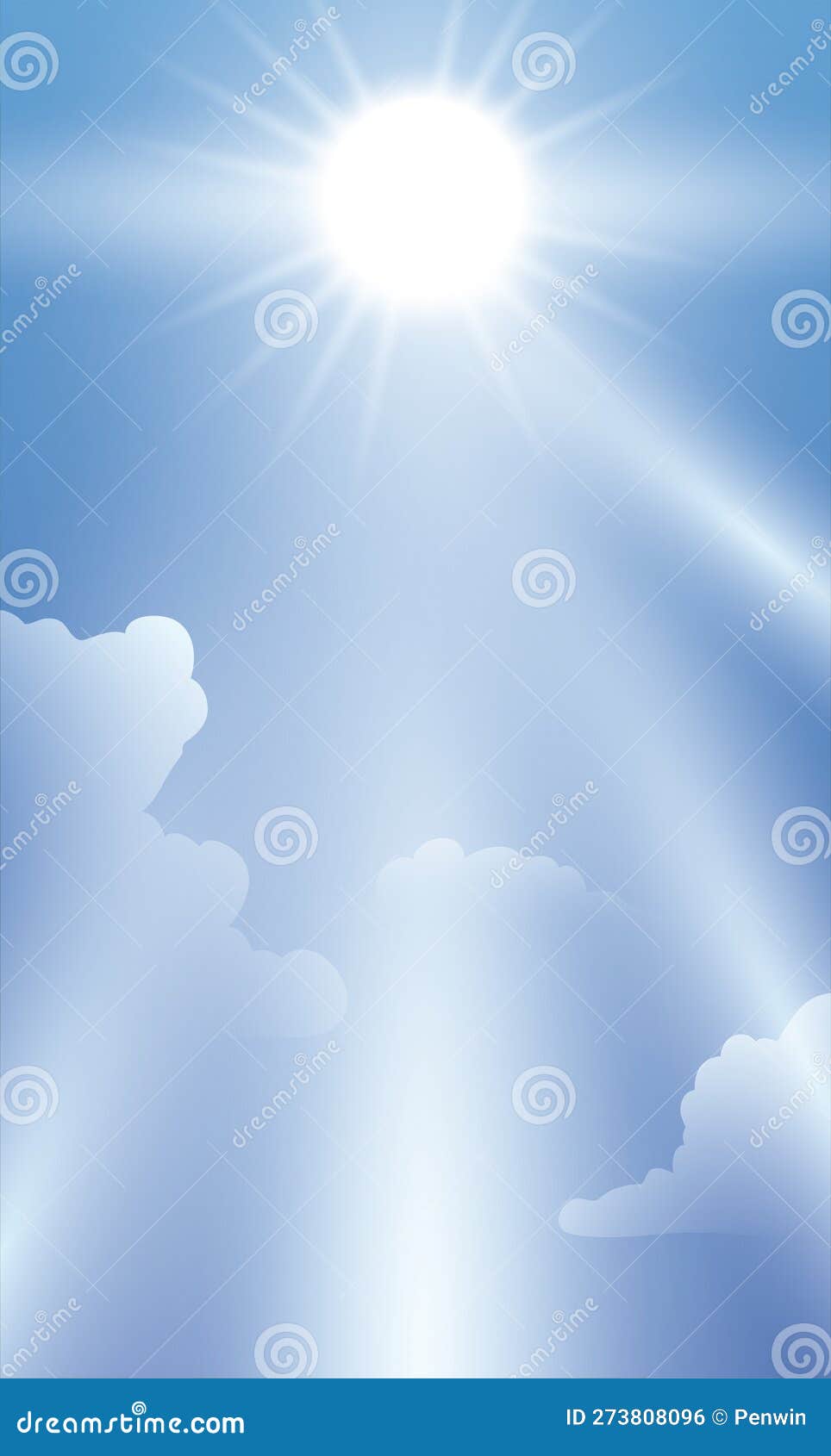 Vertical Design with Clouds, Lights and Shining Sun, Vector ...