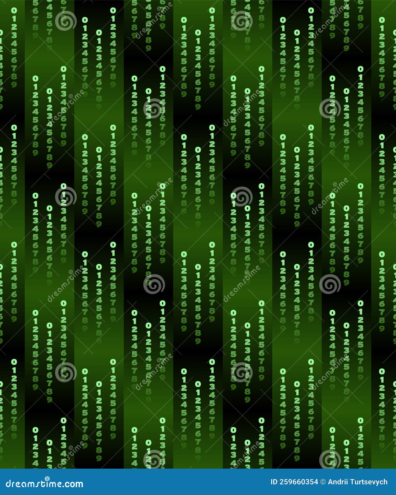 Vertical Digits on Green, Vector Seamless Gradient Text 0123456789 ...