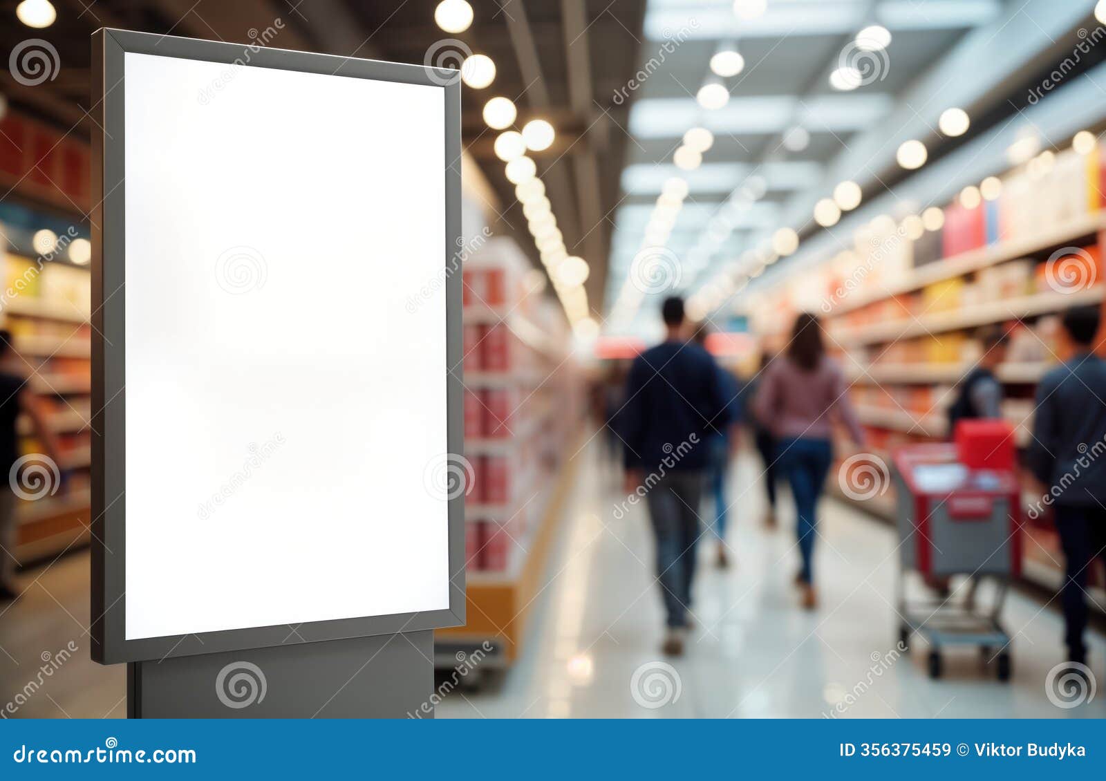 Vertical Display in Retail Hypermarket. Blank Advertisement Panel ...