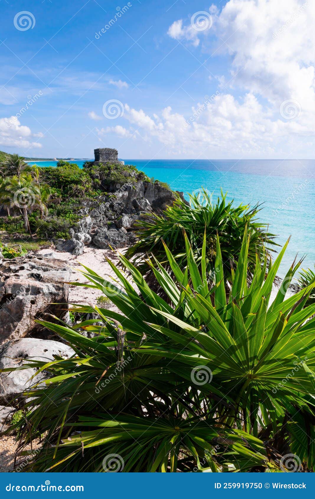 Vertical Distant View of the Historical Tulum Archaeological Zone Ruins ...