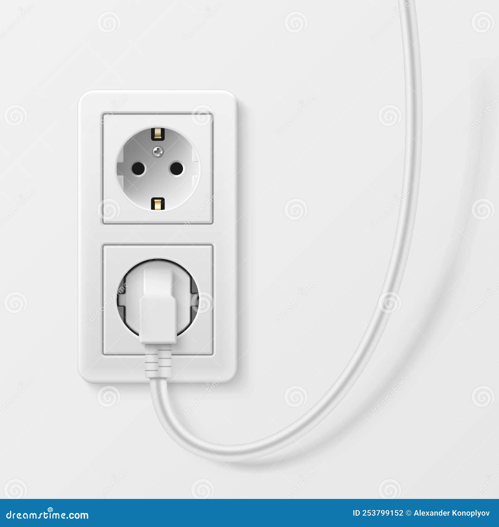 Vertical Double White Socket with Plug Wire Realistic Vector ...