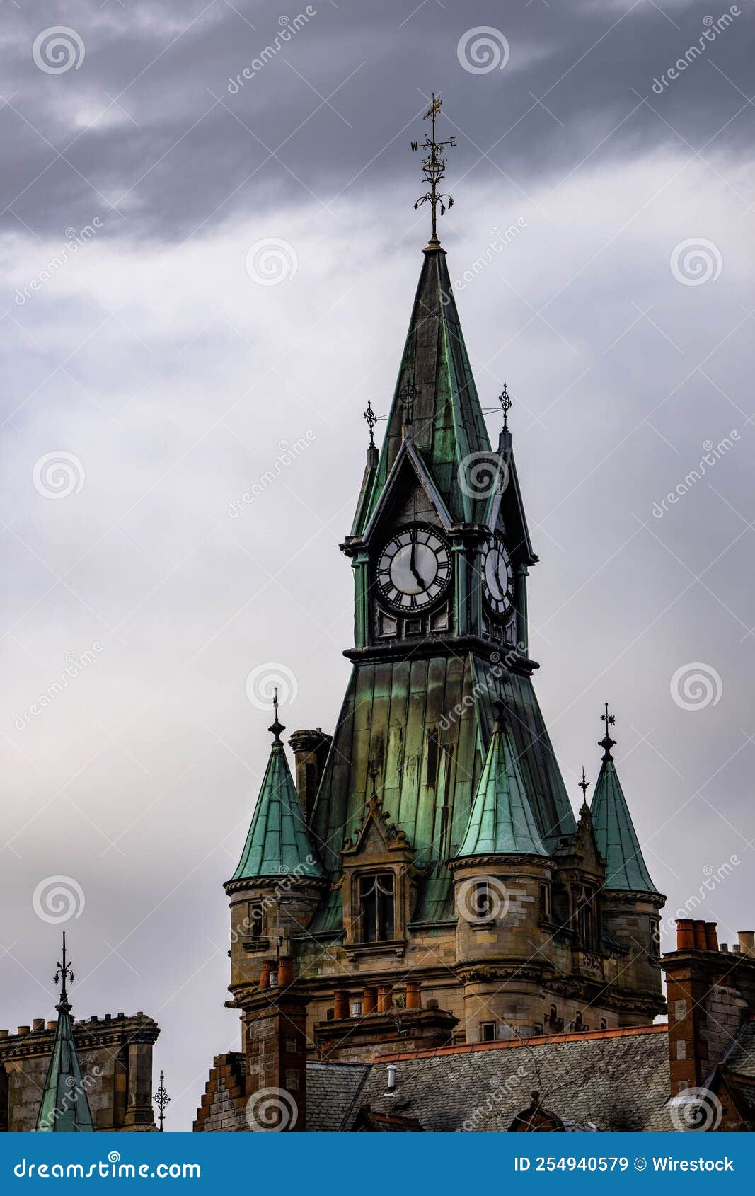 Vertical of Dunfermline Clock Tower with a Cloudy Sky. Stock Image ...