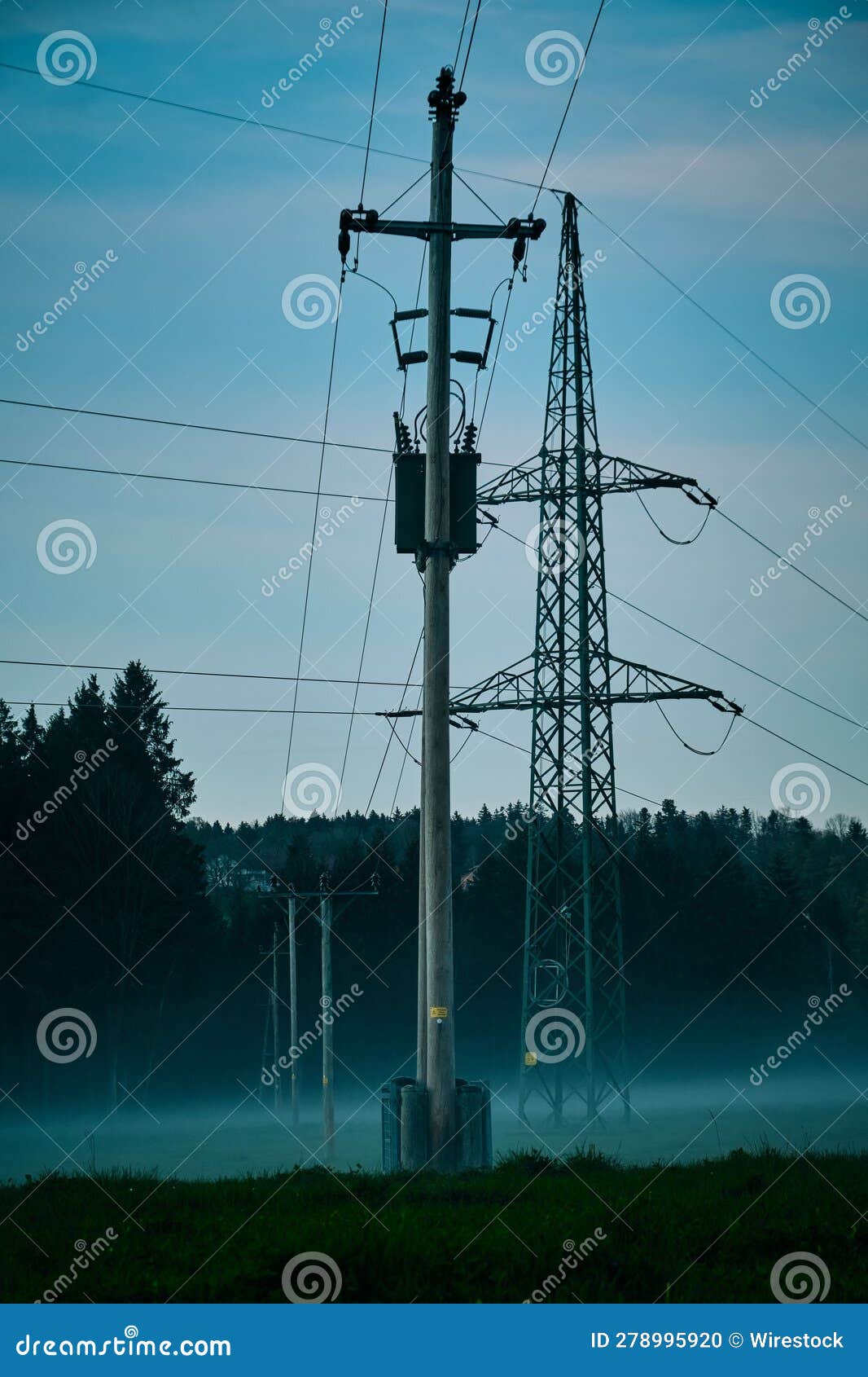 Vertical of Electrical Transmission Towers in a Rural Landscape Stock ...