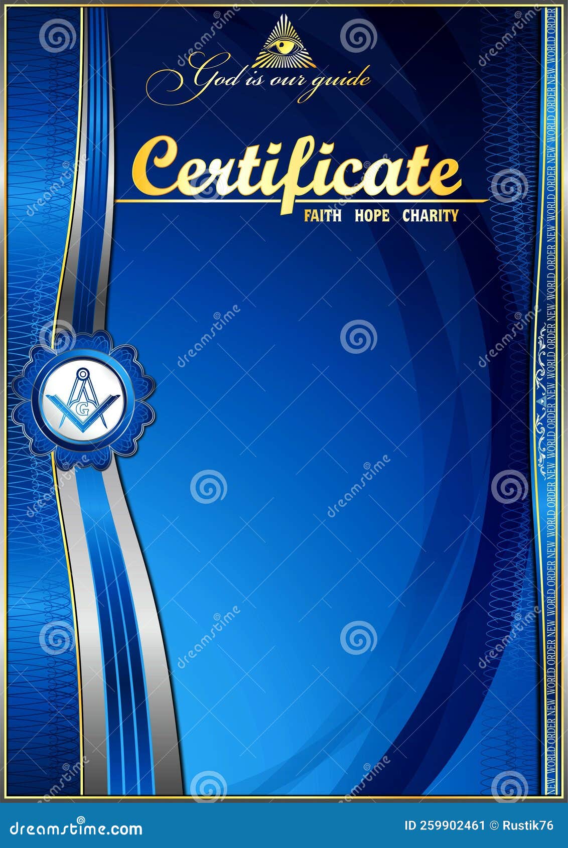 Vertical Elegant Masonic Certificate with Abstract Waves. in Blue Tones ...