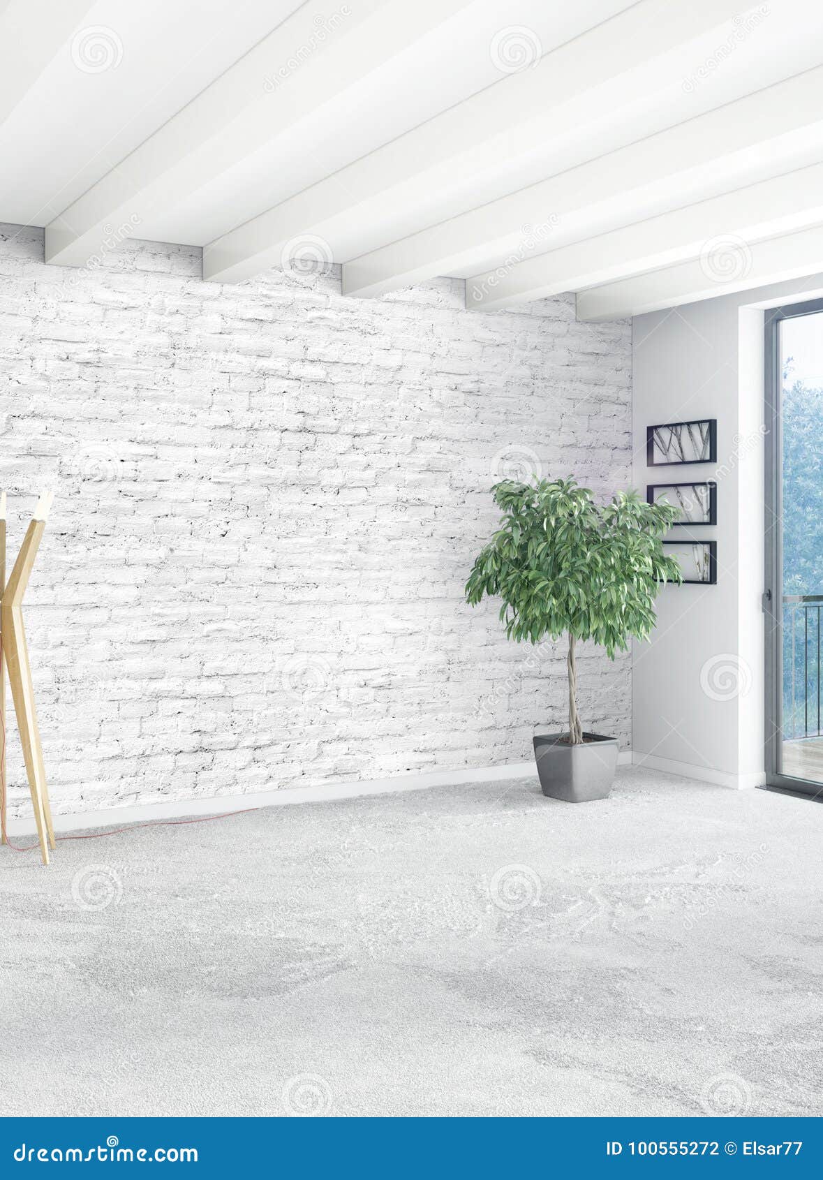 Vertical Empty Room in Minimalism Style Interior Design with Stylish ...