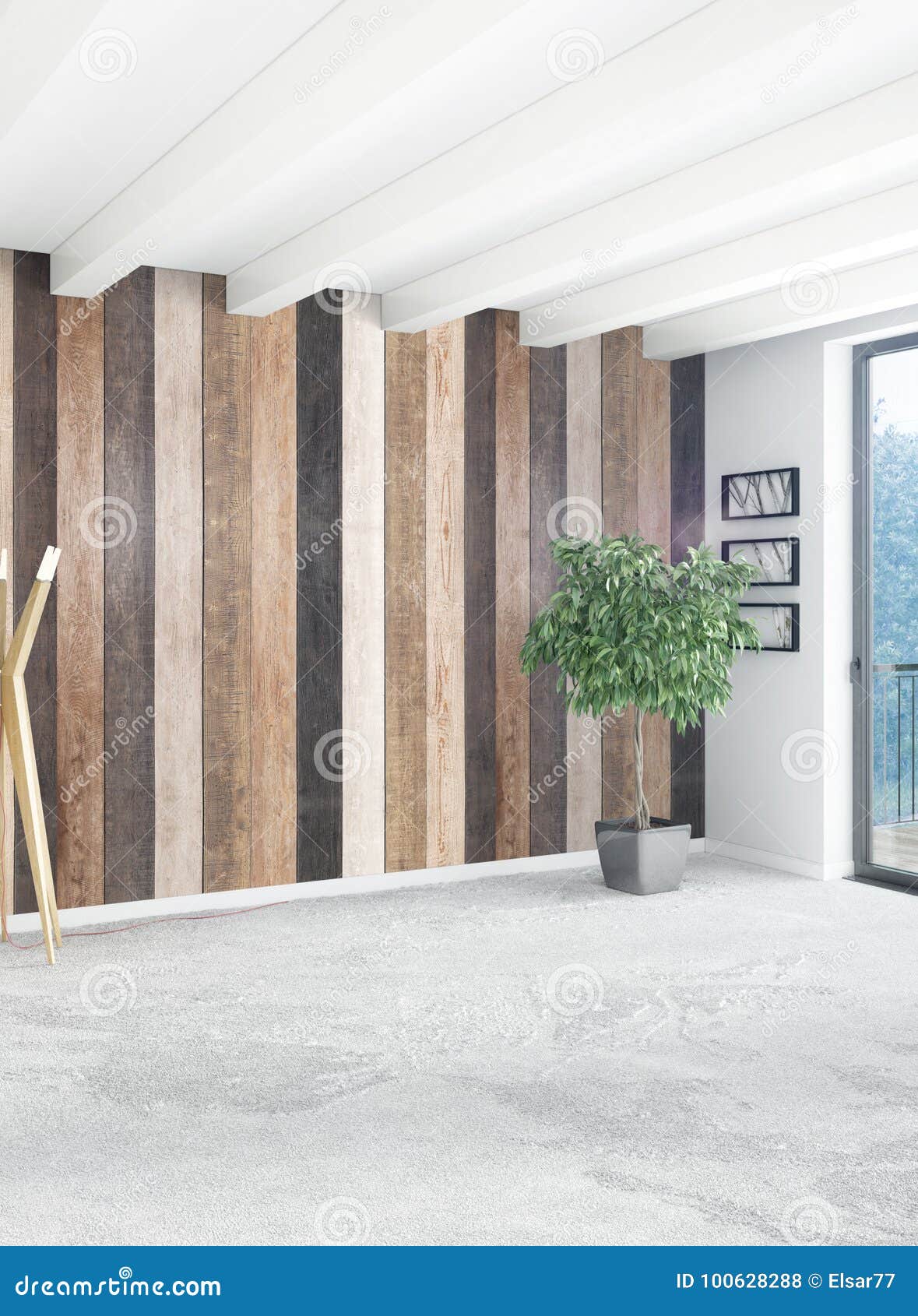 Vertical Empty Room in Minimalism Style Interior Design with Stylish ...