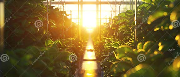 A Vertical Farm during Sunset Hydroponic Plants Casting Long Shadows in ...