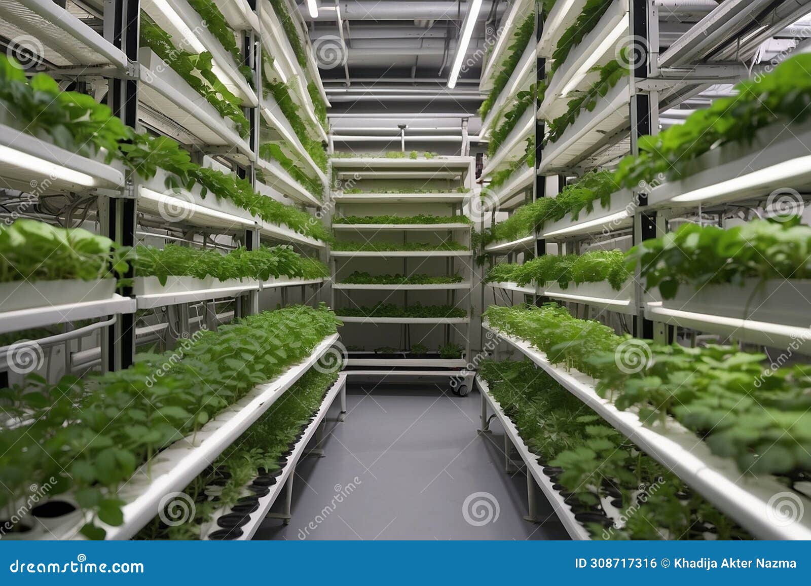 Vertical Farming Rack with Green Plants Growing in a Hydroponics System ...