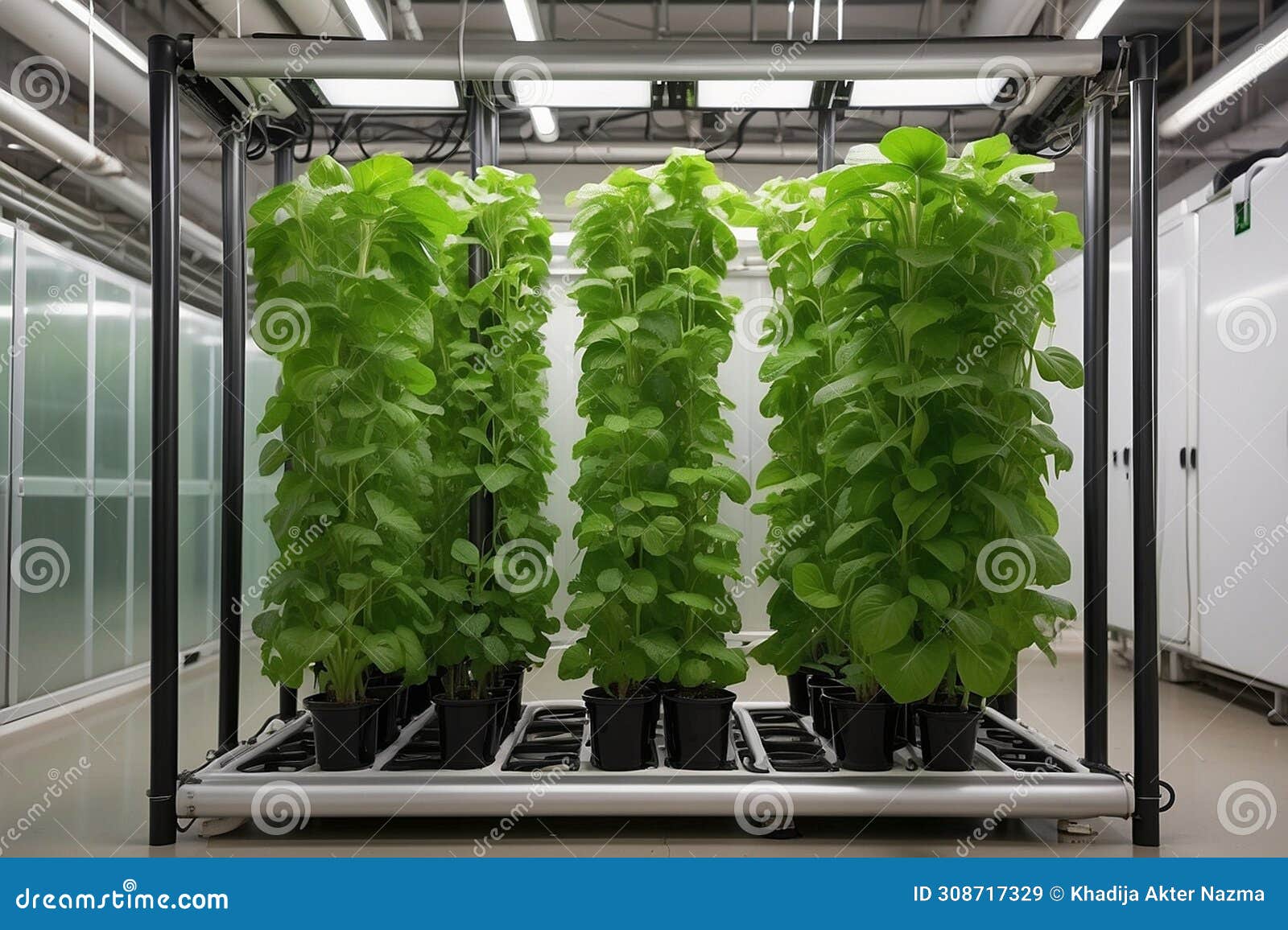 Vertical Farming Rack with Green Plants Growing in a Hydroponics System ...