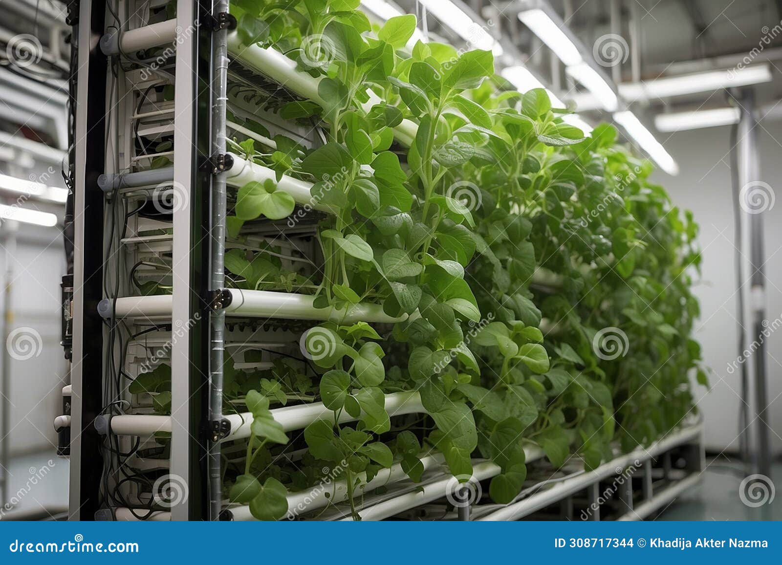 Vertical Farming Rack with Green Plants Growing in a Hydroponics System ...