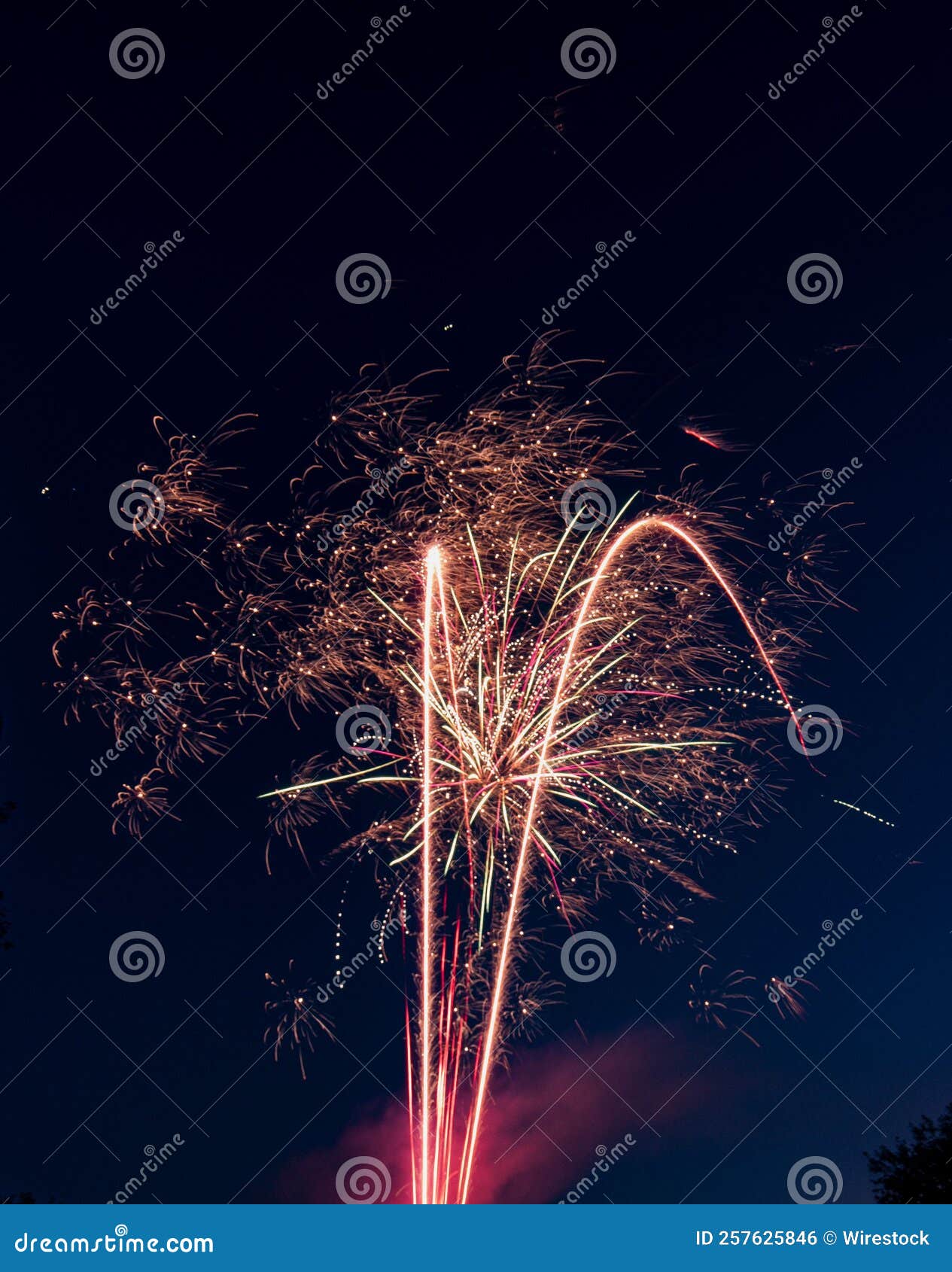 Vertical Firework Undershot Bursting Sparks in the Night Sky Stock ...