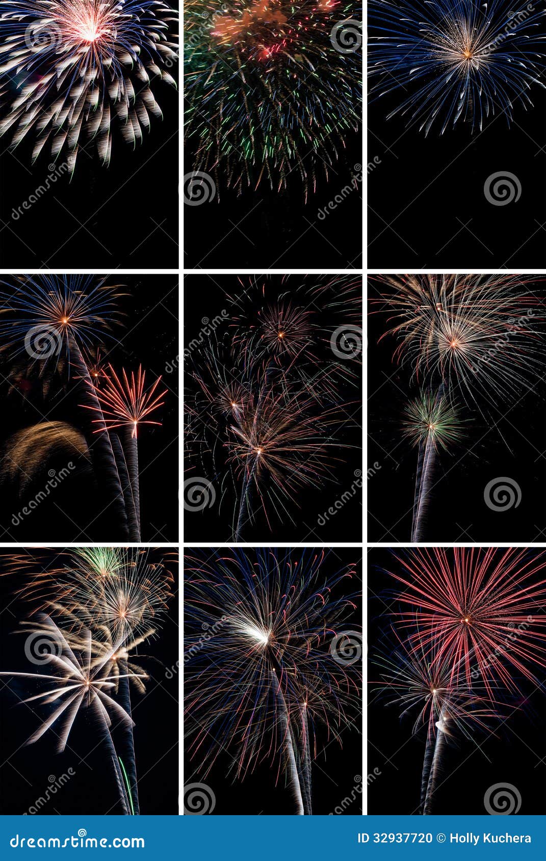 Vertical Fireworks Collage stock photo. Image of blowup - 32937720