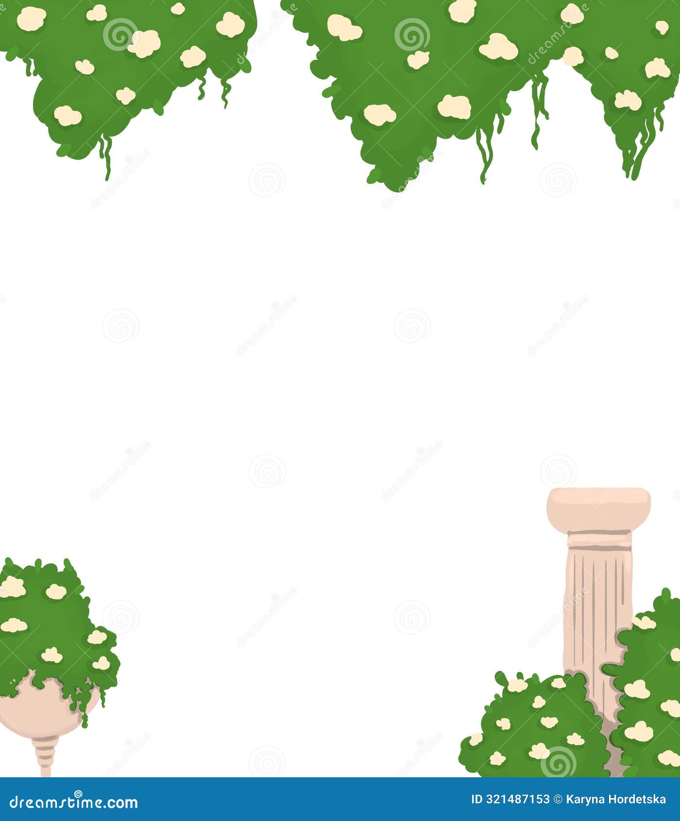 Vertical Frame, Antique Style Border with Greenery and Column ...