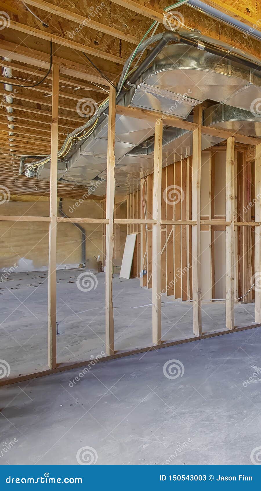 Vertical Frame House Interior Under Construction With Air Conditioning ...