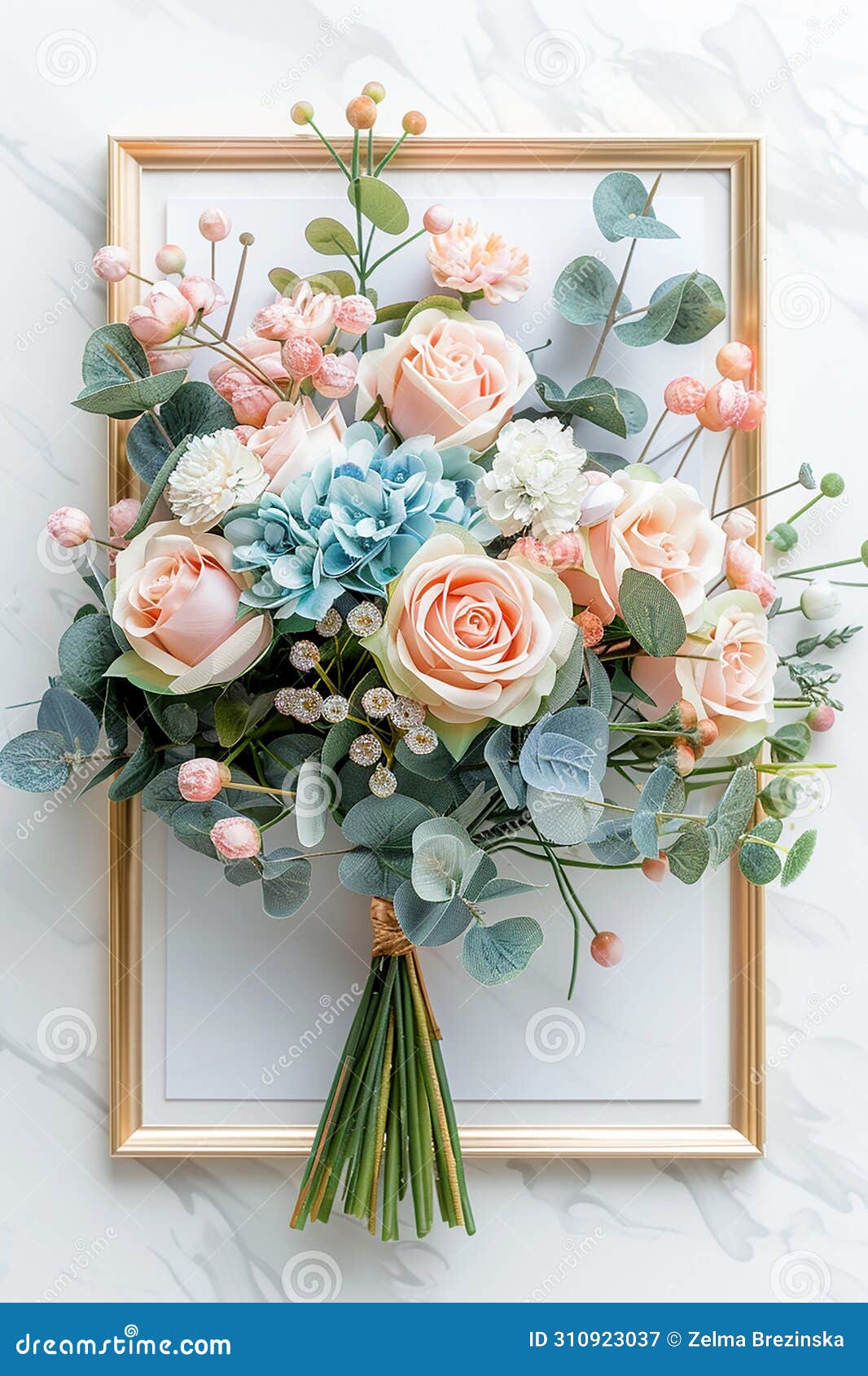 Vertical Frame of Pastel Blue and Pink Spring Flowers Bouquet Isolated ...