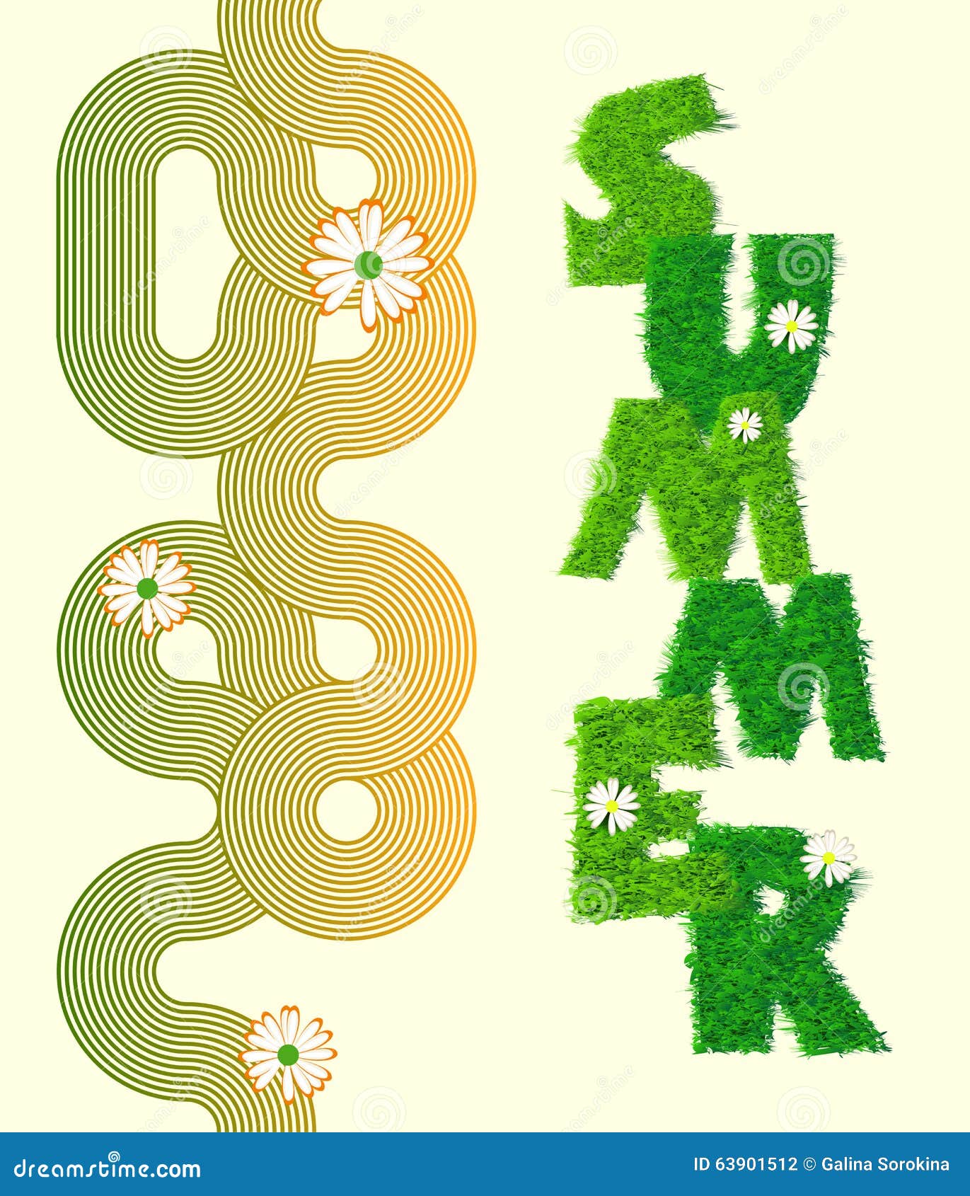 Vertical Fresh Summer Design with Grass, Curves and Daisies Stock ...