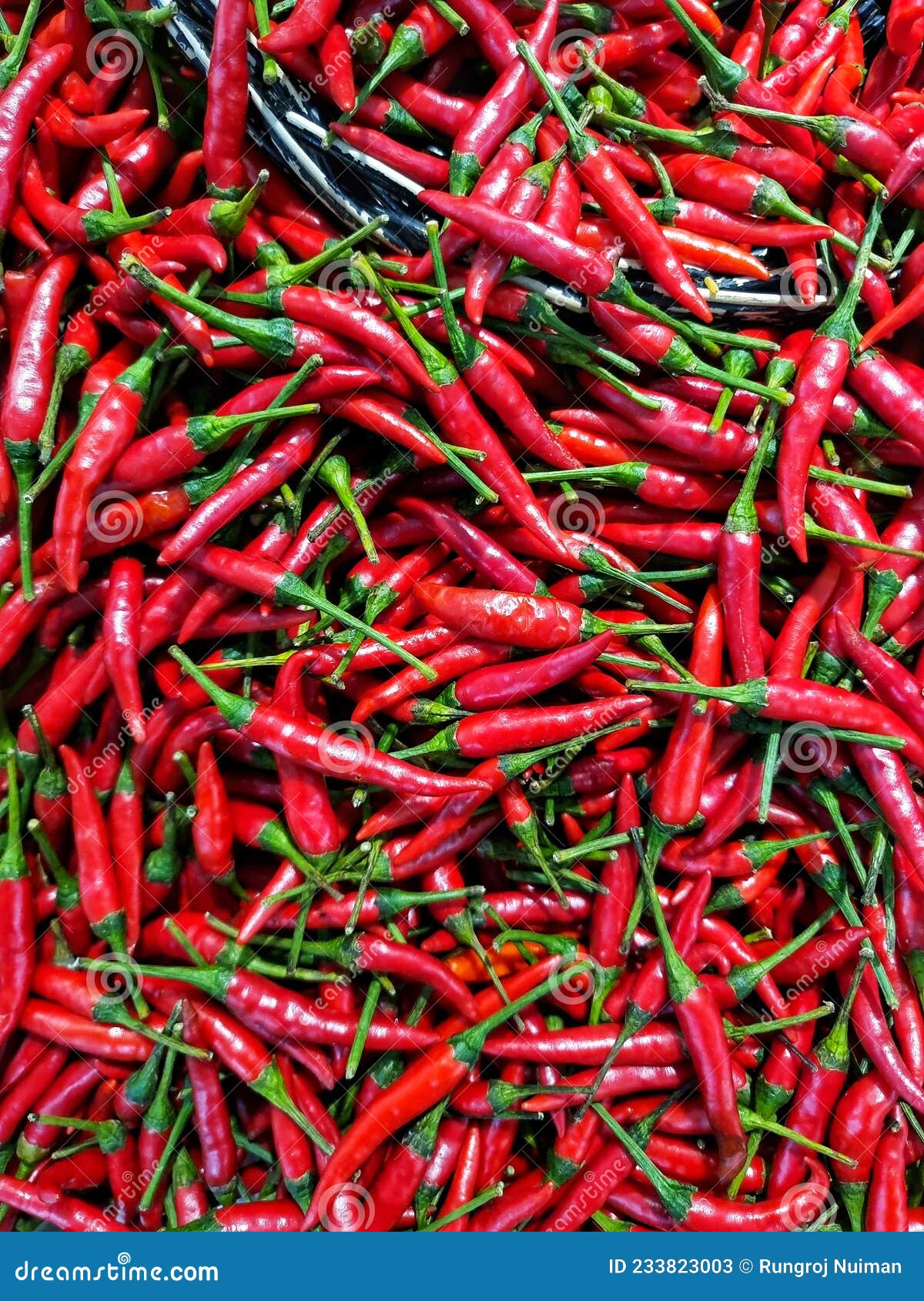 Vertical Full Frame of Fresh Red Thai Chilli at Market for Sell Stock ...
