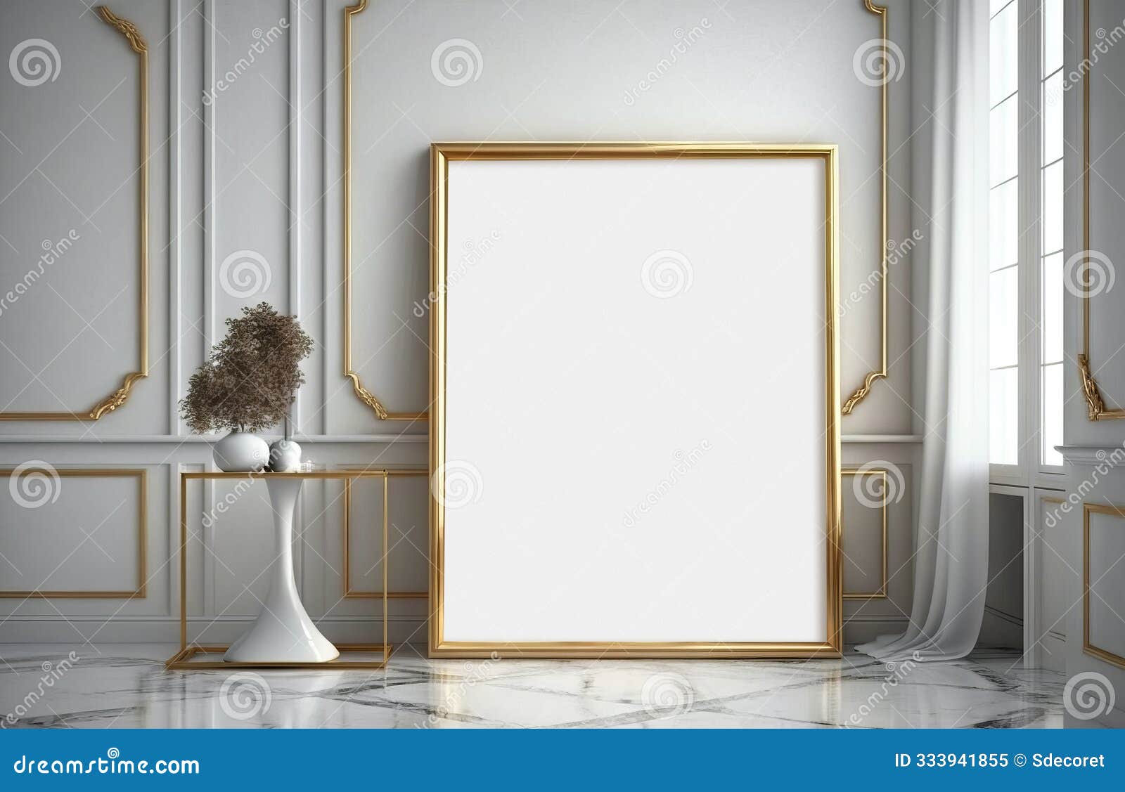Vertical Gold Frame in a Contemporary Interior Mockup. Generative Ai ...