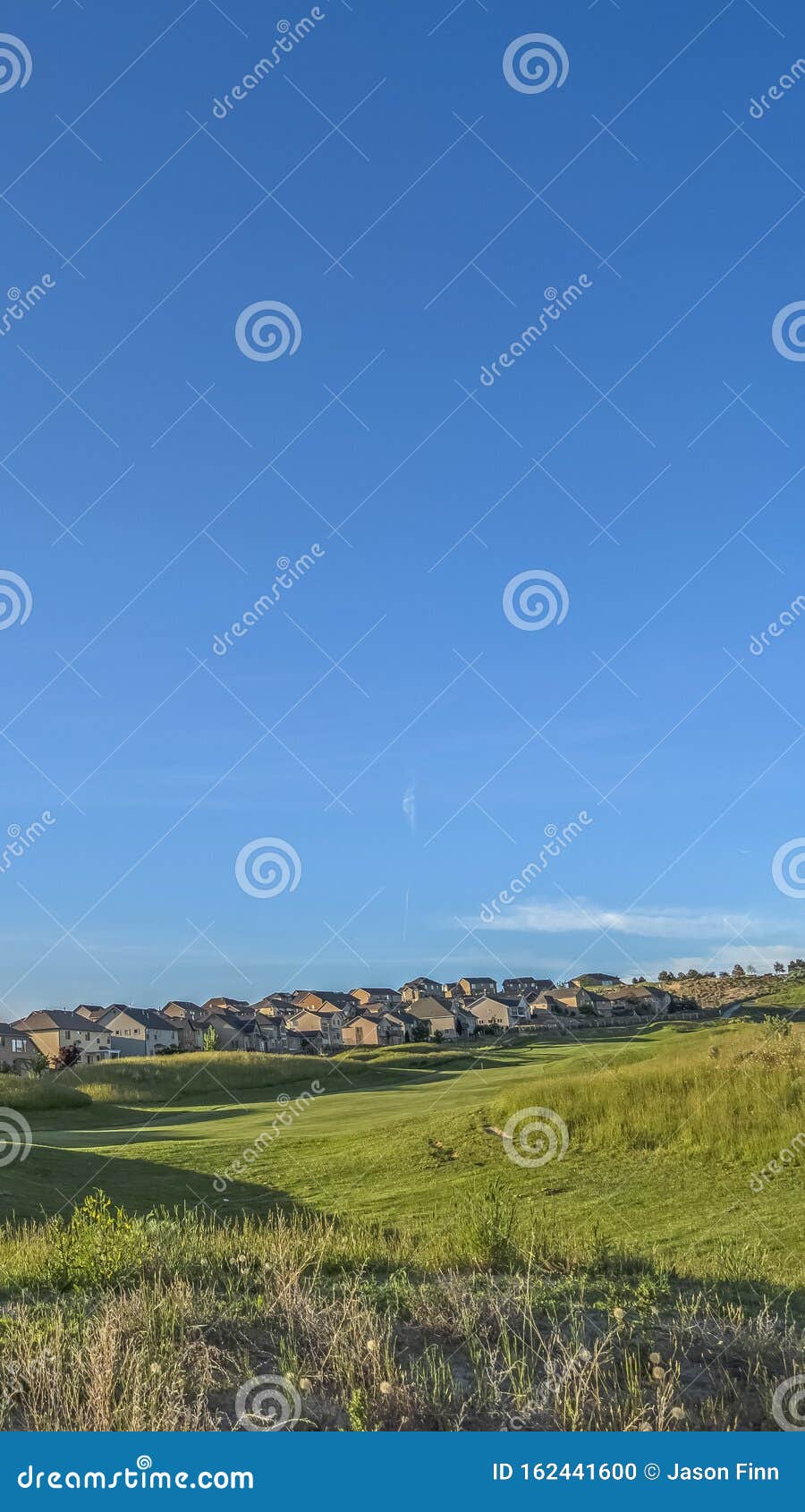 Vertical Grass Covered Golf Course with Homes in the Background Viewed ...