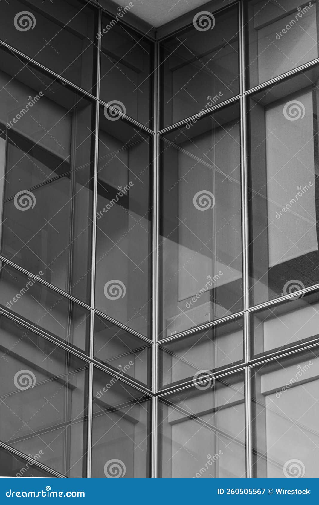 Vertical Grayscale of Modern Office Windows with Metal Railing, Glass ...