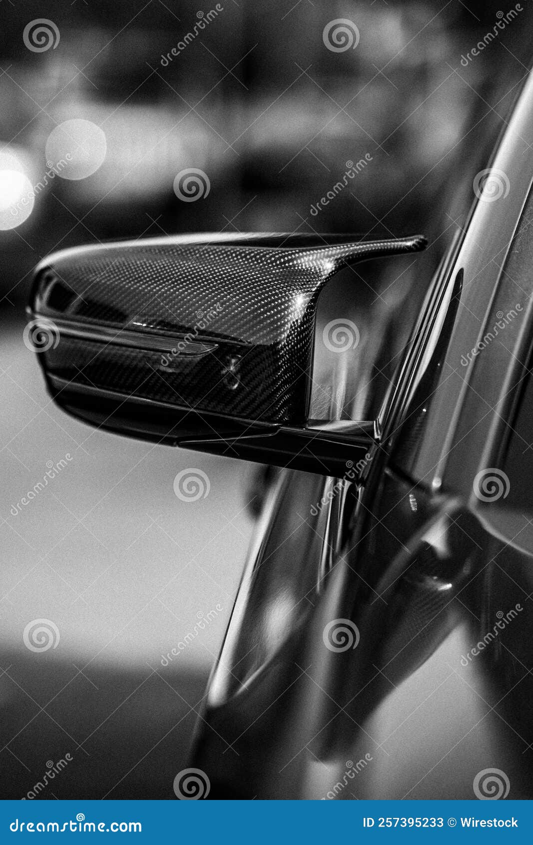 Vertical Grayscale Partial View of a Car Side-view Mirror Stock Image ...