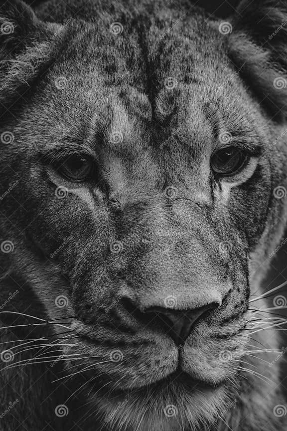 Vertical Grayscale Shot of a Lion Stock Image - Image of safari, life ...