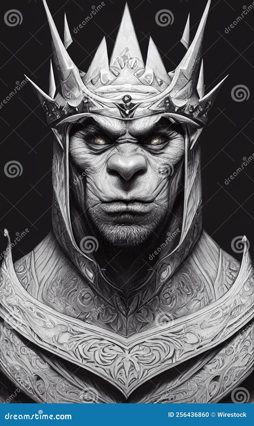 Vertical Grayscale View of a Crowned Monkey - the Portrait of a ...