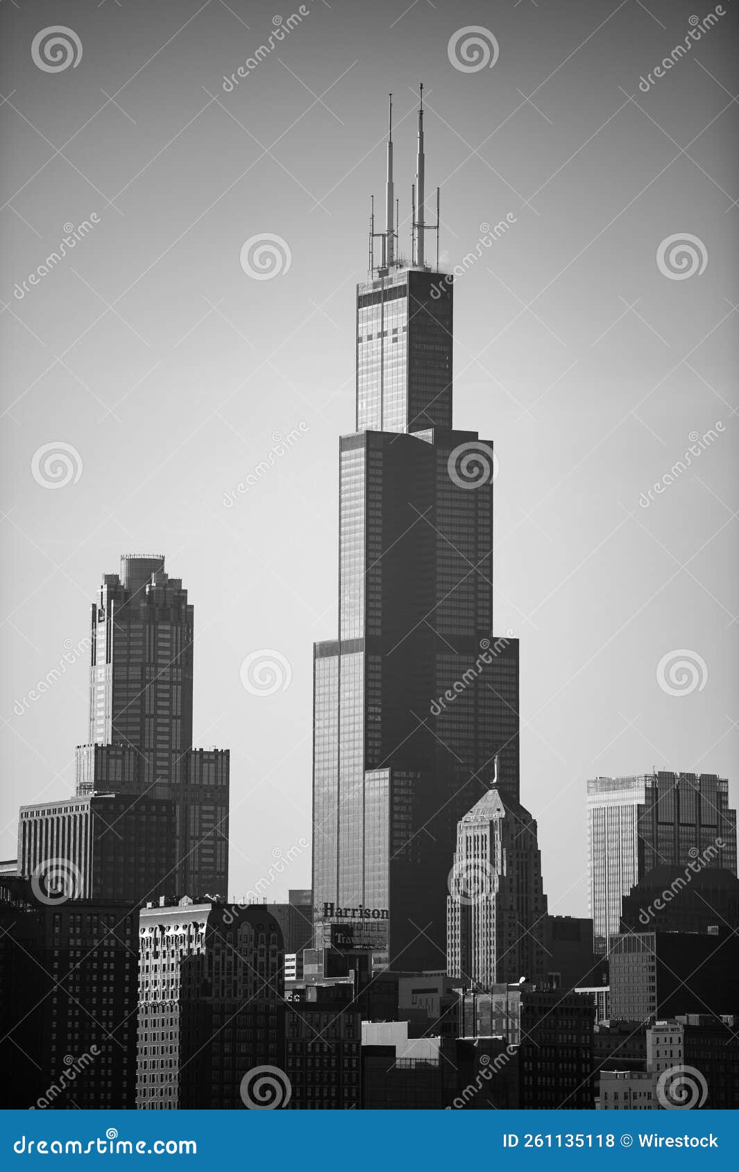 Vertical Grayscale of the Willis Tower Editorial Stock Photo - Image of ...